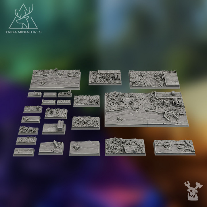 3D Printable Pirate Island rectangular bases x88 by Taiga Miniatures