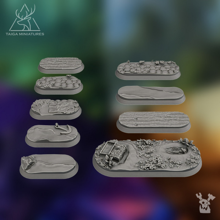 3D Printable Pirate Island rounded rectangle bases x36 by Taiga Miniatures