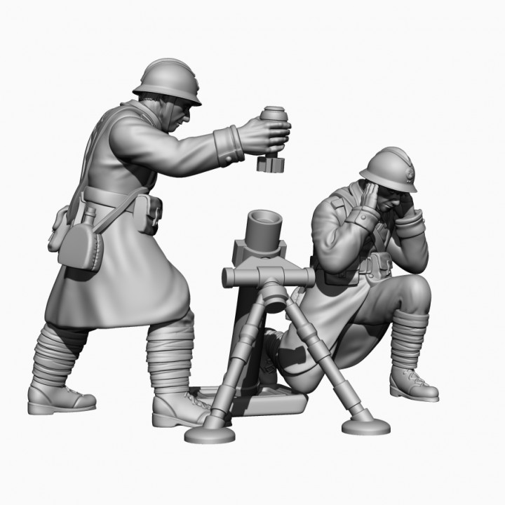 3D Printable WW2 French Mortar Team by Traders Galaxy Miniatures and Games