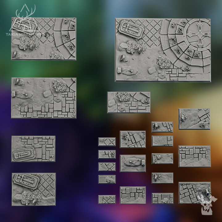 3D Printable Gothic horror rectangular bases x88 by Taiga Miniatures