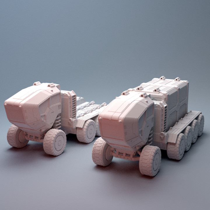 3D Printable Scifi Big Rig Cargo Hauler Vehicle by Corvus Games Terrain