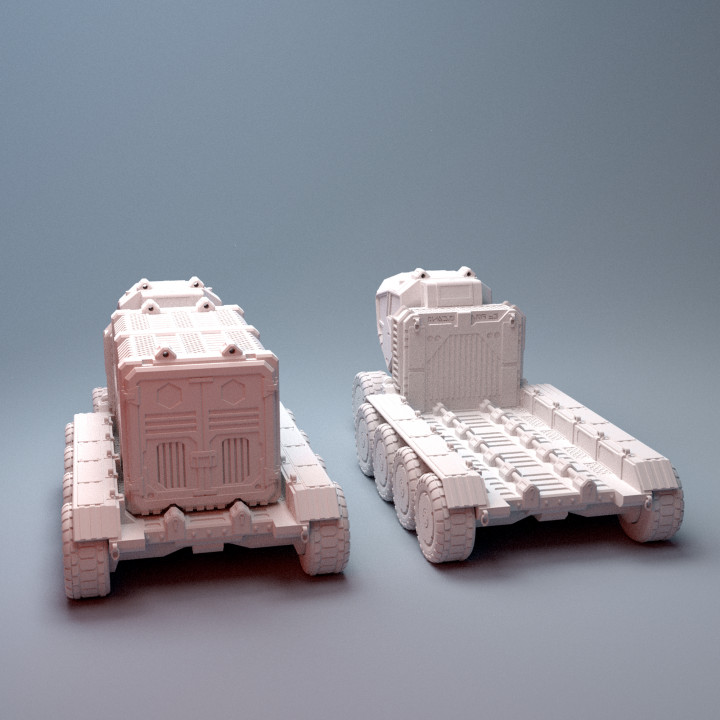 3D Printable Scifi Big Rig Cargo Hauler Vehicle by Corvus Games Terrain