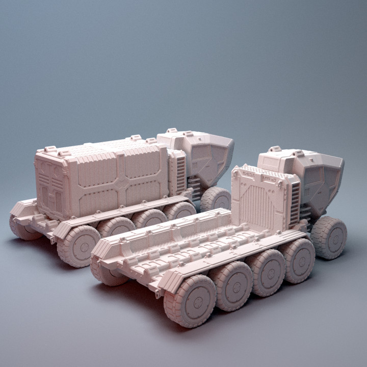 3D Printable Scifi Big Rig Cargo Hauler Vehicle by Corvus Games Terrain