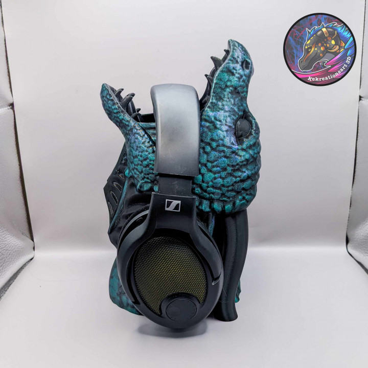 3D Printable Dragon Head Headset Stand by Kirsten M