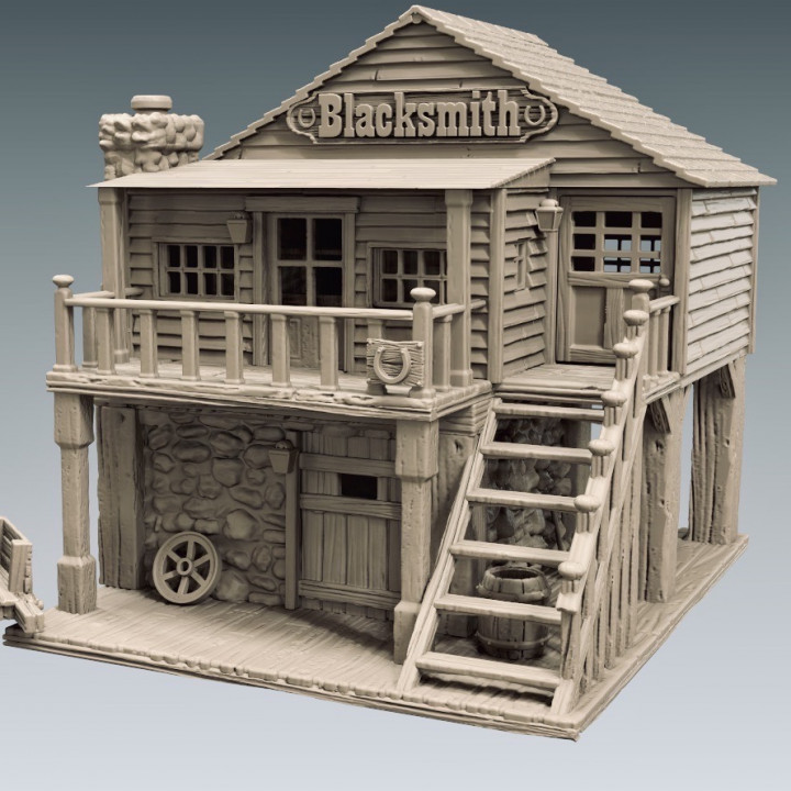 3D Printable Blacksmith- Old West building by Black Scorpion Miniatures