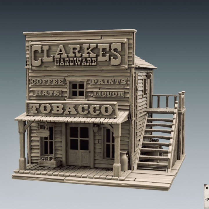 3D Printable Clarke's Hardware - Old West building by Black Scorpion ...