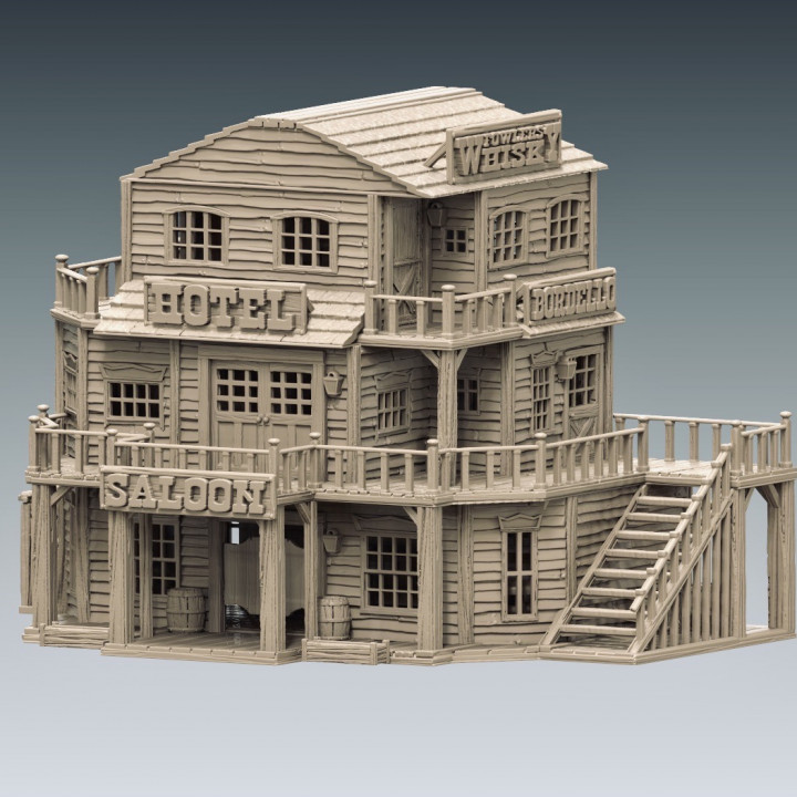 3D Printable Saloon - Old West building by Black Scorpion Miniatures