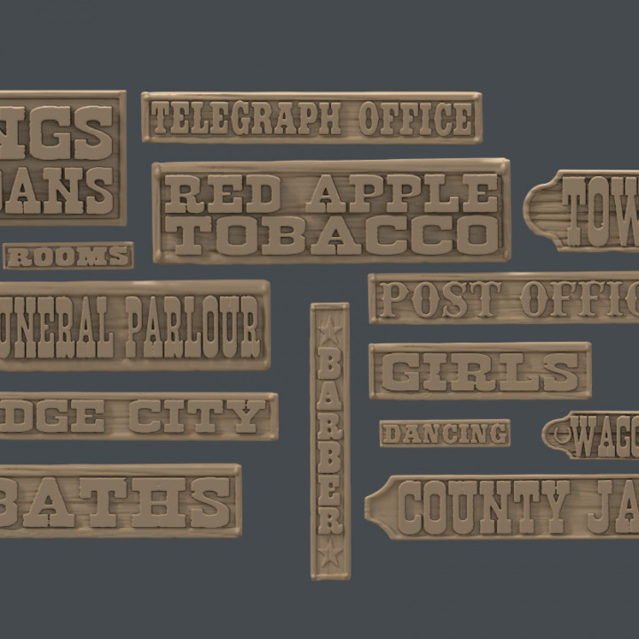3D Printable Old West extra Building signs. by Black Scorpion Miniatures