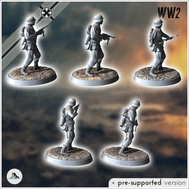 3D Printable Set of five German WW2 infantry troops (with MP40 and K98k ...