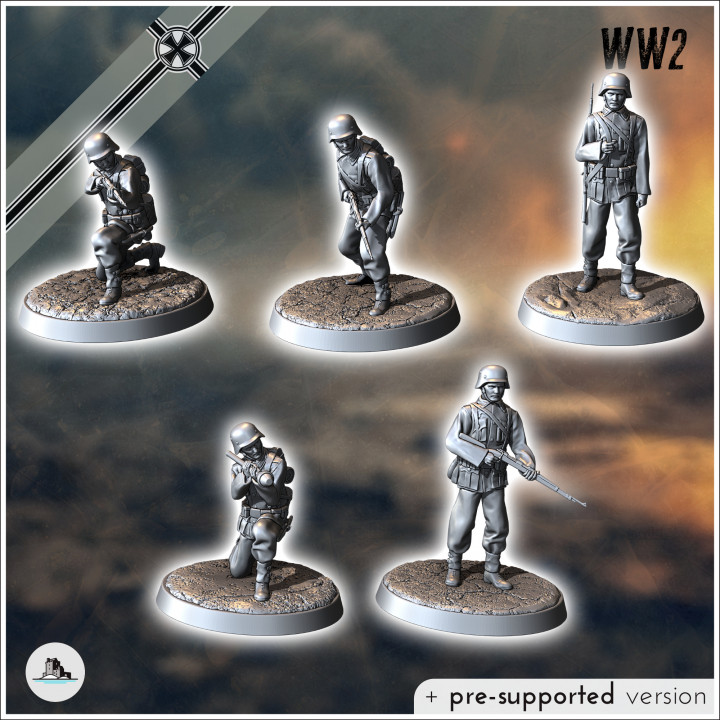 3D Printable Set of five German WW2 infantry troops (with MP40 ...