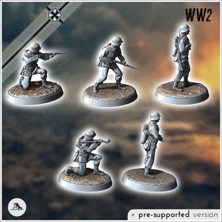 3D Printable Set of five German WW2 infantry troops (with MP40 ...