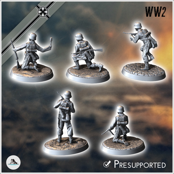 3D Printable Set of five German WW2 infantry troops (with MP40 and K98k ...