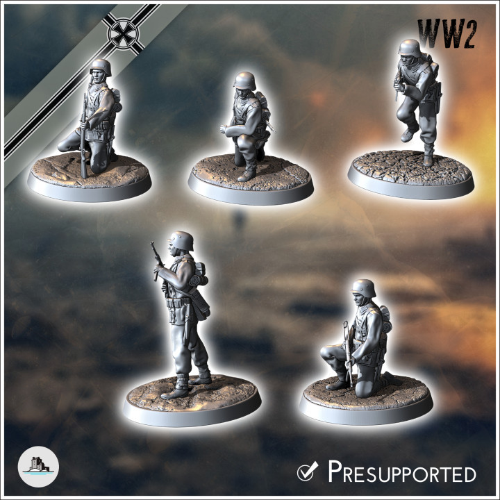 3D Printable Set of five German WW2 infantry troops (with MP40 and K98k ...