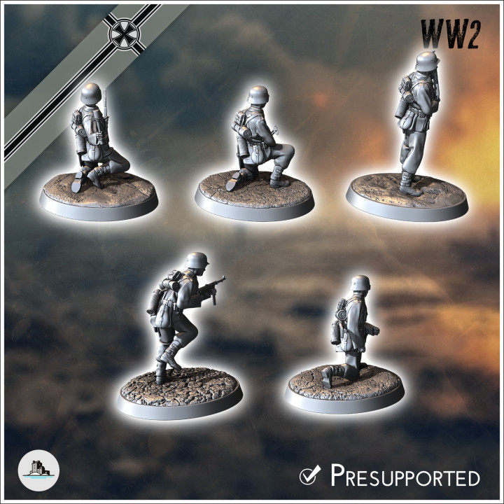 3D Printable Set of five German WW2 infantry troops (with MP40 and K98k ...