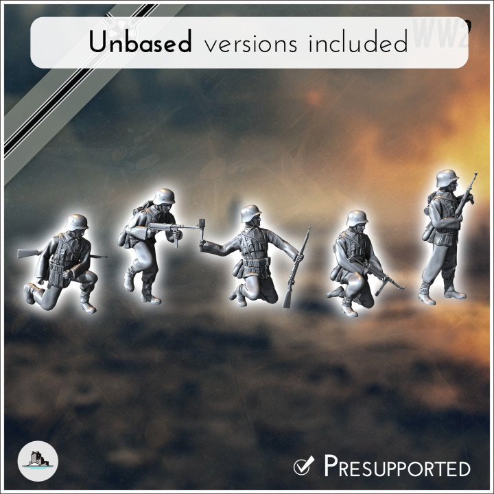 3D Printable Set of five German WW2 infantry troops (with MP40 and K98k ...
