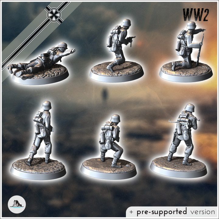 3D Printable Set of six German WW2 infantry troops (with MP40 ...