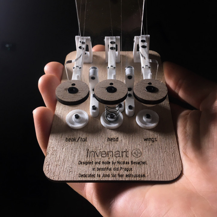 3D Printable Bird Puppet Automaton 2023 by Nicolas Besuchet