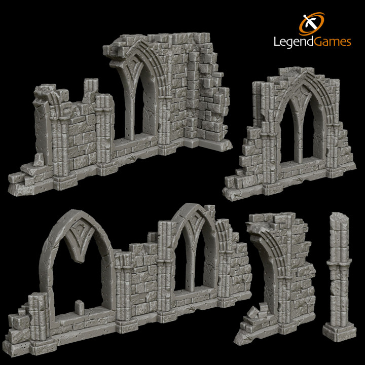 3D Printable LegendGames Gothic Ruin Wall and Window Set by Legend Games