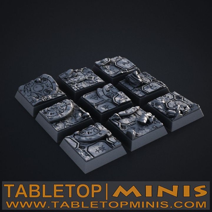 3D Printable Ancient Ruins 20x20mm Square Bases by TableTopMinis