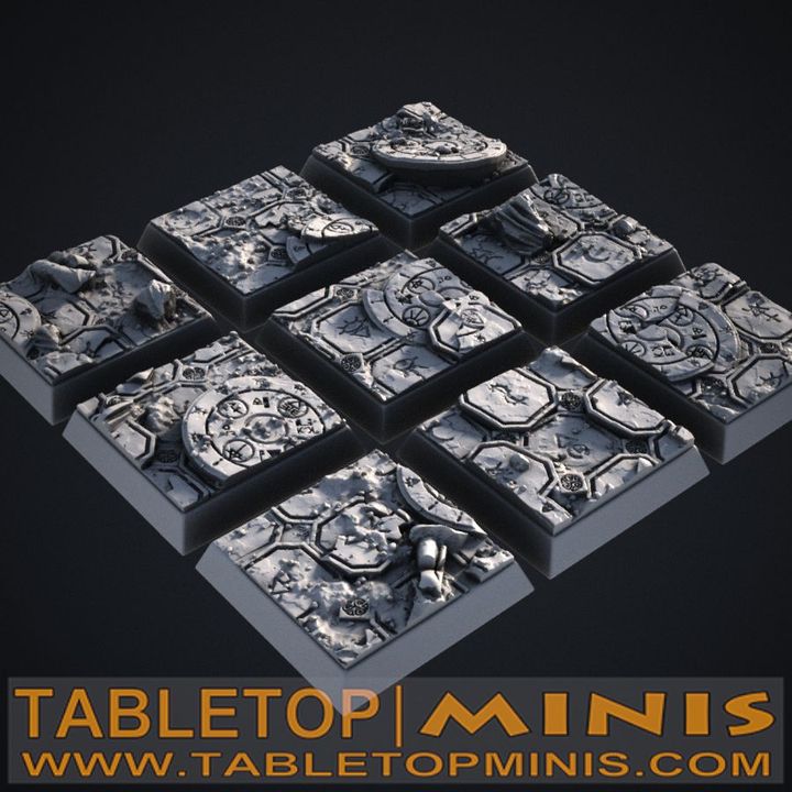 3D Printable Ancient Ruins 25x25mm Square Bases by TableTopMinis