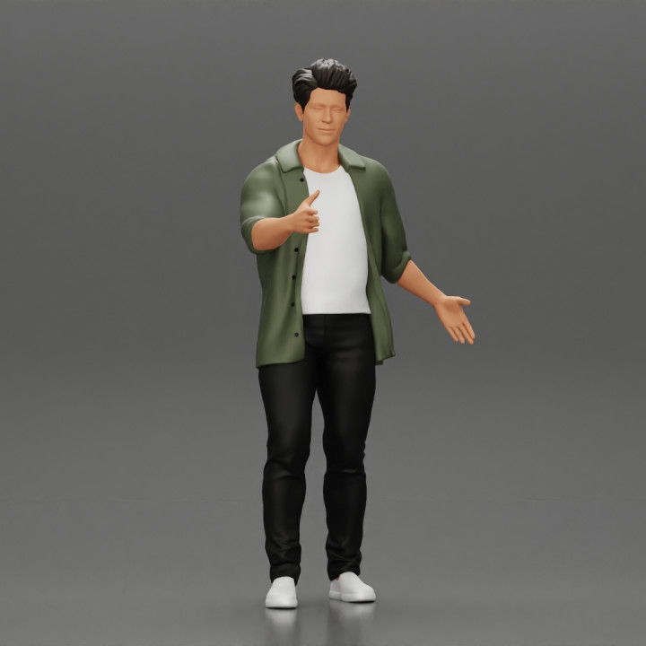 3D Printable man standing in an open shirt extending his hand for a ...