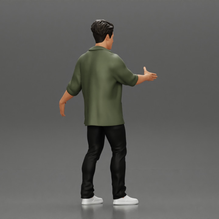 3D Printable man standing in an open shirt extending his hand for a ...