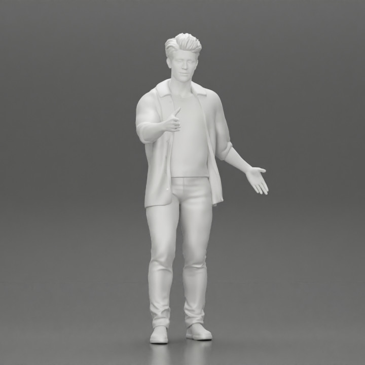 3D Printable man standing in an open shirt extending his hand for a ...