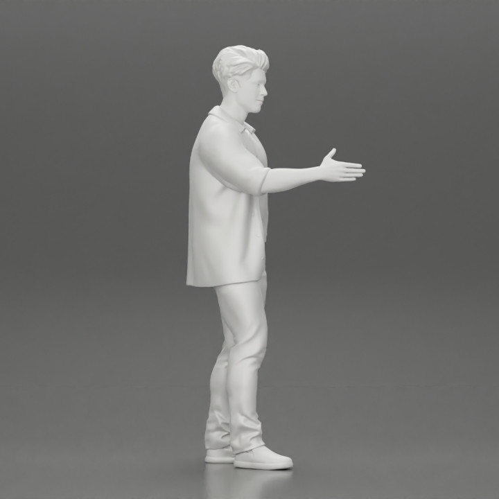 3D Printable man standing in an open shirt extending his hand for a ...