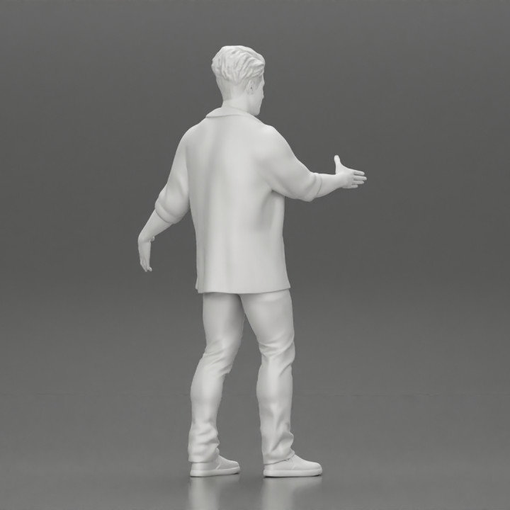 3D Printable man standing in an open shirt extending his hand for a ...