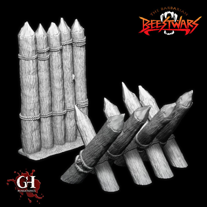 3D Printable Terrain02 Palisade fence section and spikes by Gary Hunt ...