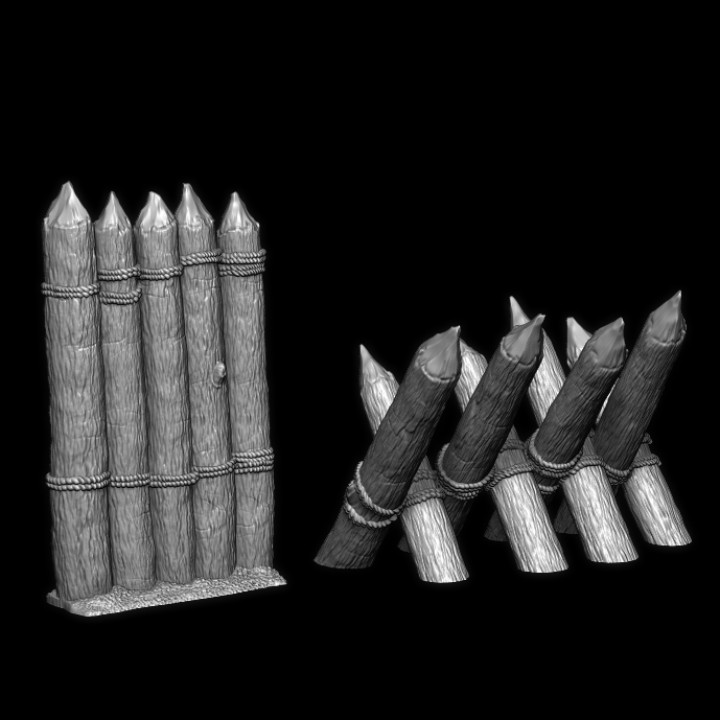 3D Printable Terrain02 Palisade fence section and spikes by Gary Hunt ...