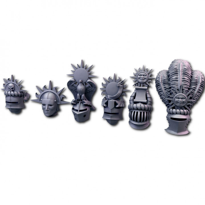 3D Printable rising sun knights heads set by dario Biancheri