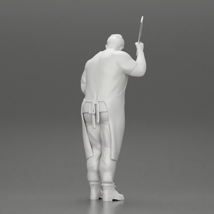 3D Printable butcher standing while holding a cleaver and cutting ...