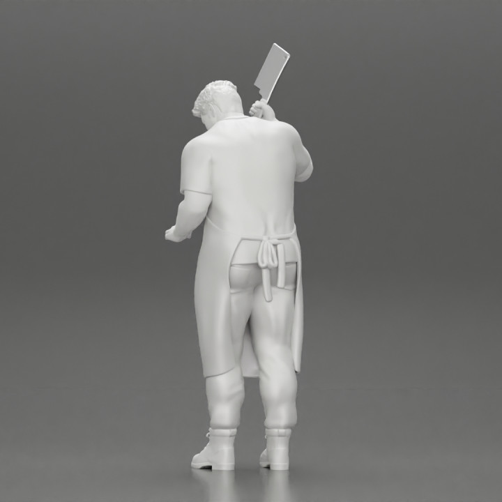 3D Printable butcher standing while holding a cleaver and cutting ...
