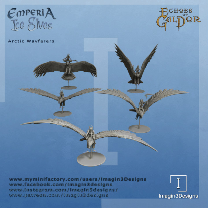 3D Printable Arctic Wayfarers - Ice Elf Falcon Riders by Imagin3Designs