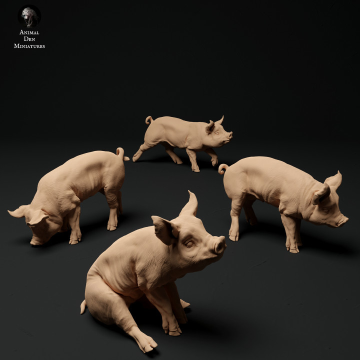 3D Printable Berkshire Pigs and Boars Bundle Set by Animal Den Miniatures
