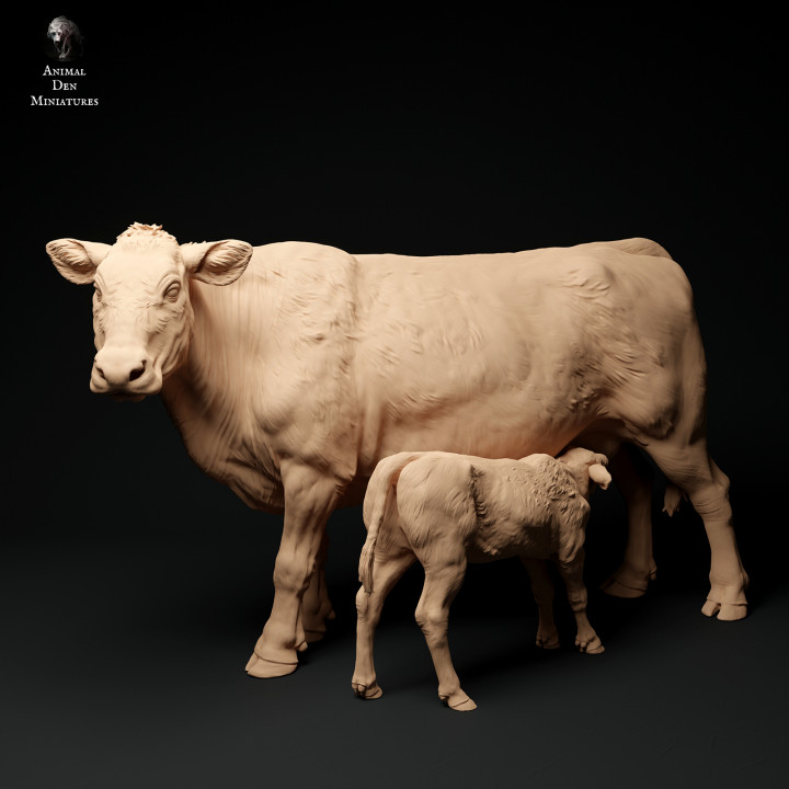 3D Printable Red Devon Cattle Bundle Set by Animal Den Miniatures