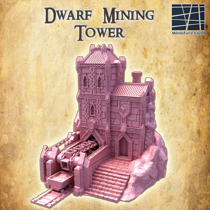 3D Printable Dwarf Mining Tower - Tabletop Terrain - 28 MM by MiniatureLand