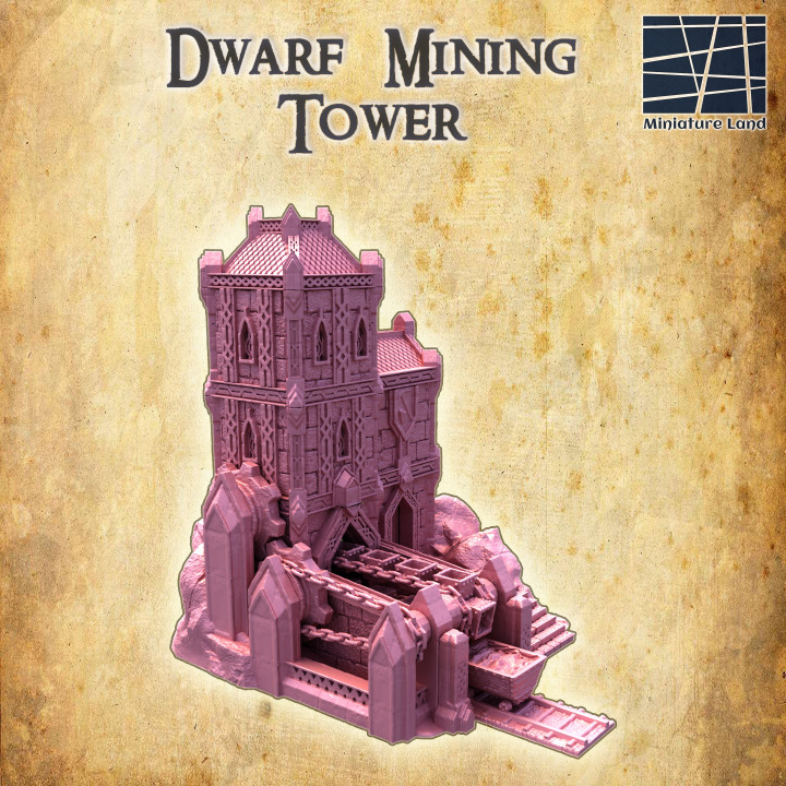 3D Printable Dwarf Mining Tower - Tabletop Terrain - 28 MM by MiniatureLand
