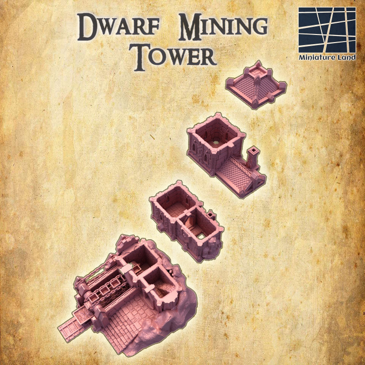 3D Printable Dwarf Mining Tower - Tabletop Terrain - 28 MM by MiniatureLand