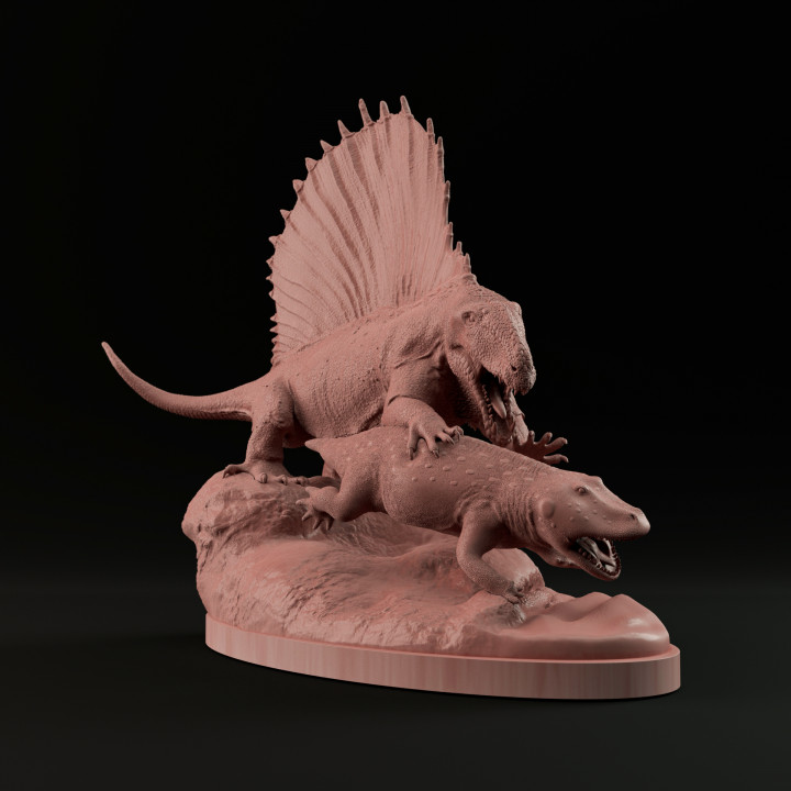 3D Printable Dimetrodon hunting Eryops 1-35 scale pre-supported ...