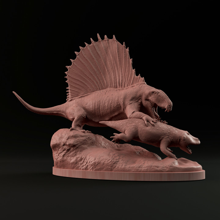 3D Printable Dimetrodon hunting Eryops 1-35 scale pre-supported ...