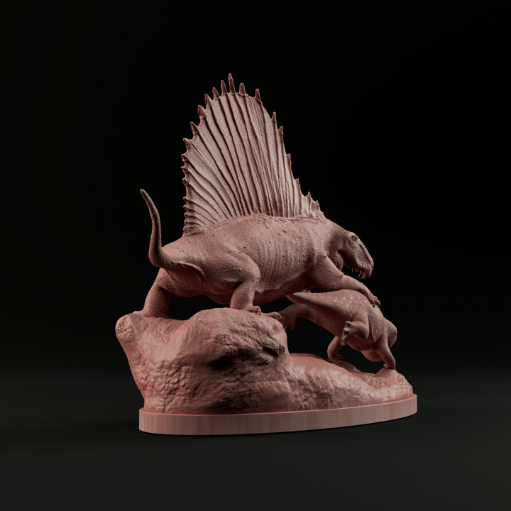 3D Printable Dimetrodon hunting Eryops 1-35 scale pre-supported ...