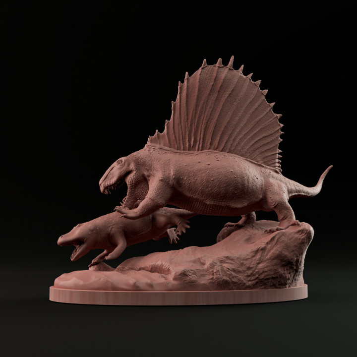 3D Printable Dimetrodon hunting Eryops 1-35 scale pre-supported ...