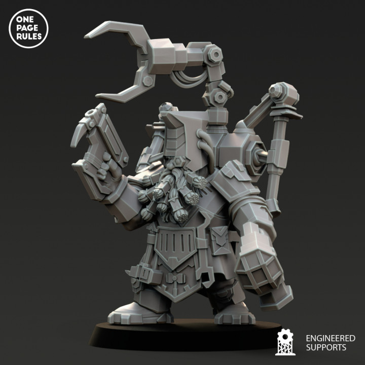 3D Printable Dwarf Champion (Engineer) - Dwarf Guilds by One Page Rules