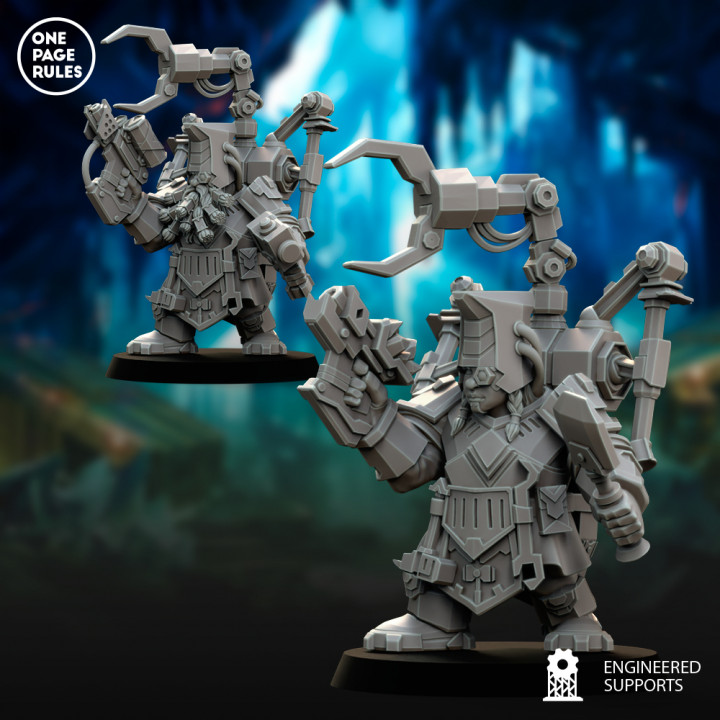 3D Printable Dwarf Champion (Engineer) - Dwarf Guilds by One Page Rules
