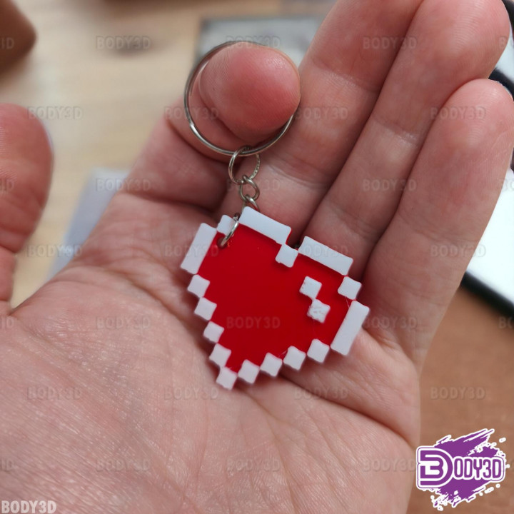 3D Printable 8-Bit Heart Keychain by BODY3D