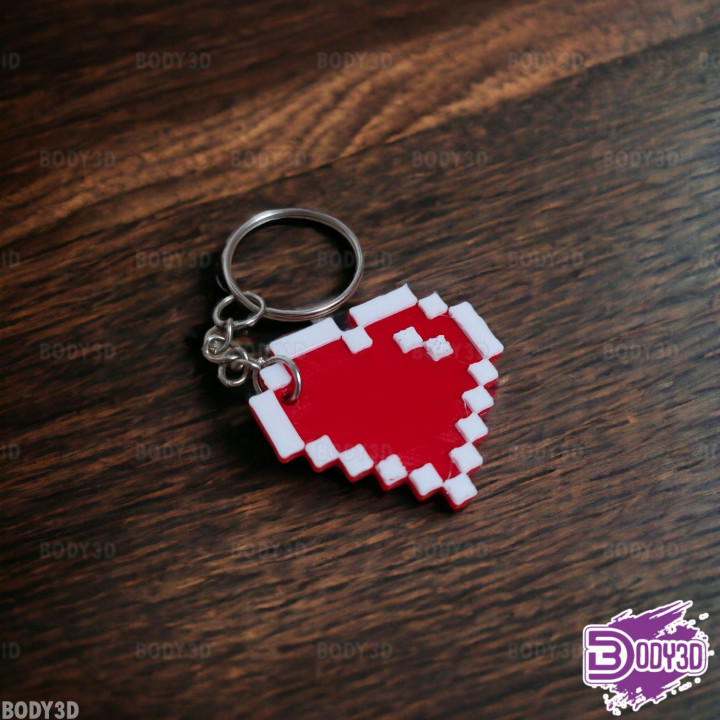 3D Printable 8-Bit Heart Keychain by BODY3D