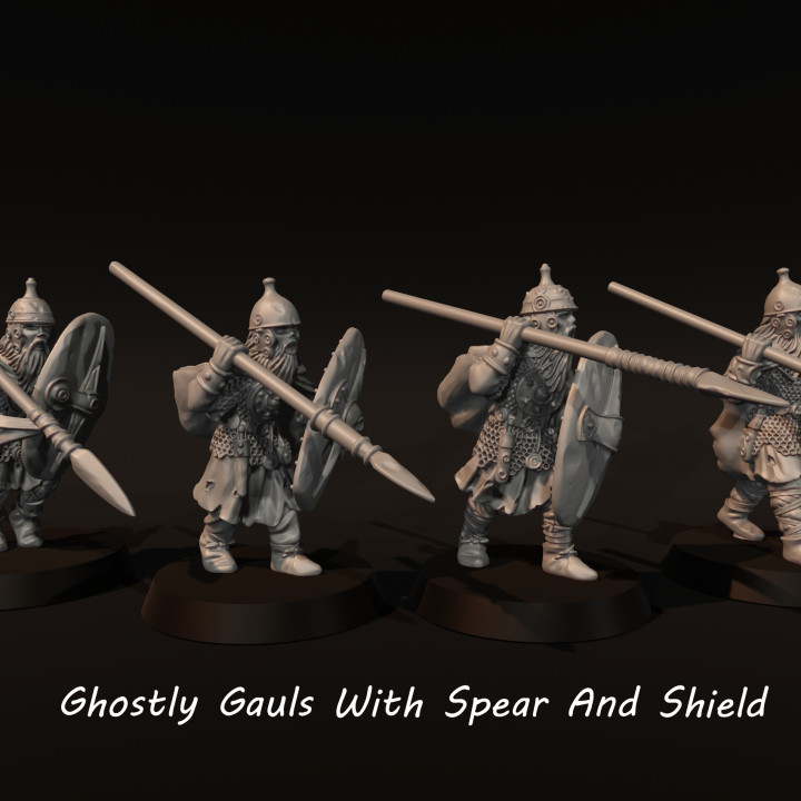 3D Printable Ghostly Gauls With Spear And Shield by Medbury Miniatures