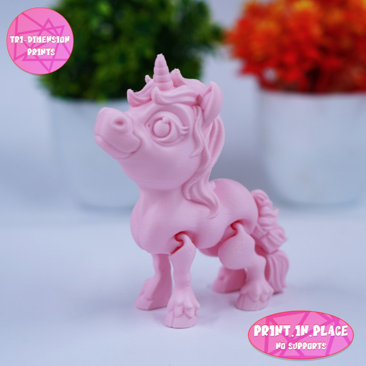3D Printable PRINT IN PLACE CUTE FLEXI PONY UNICORN by TriDimensionPrints